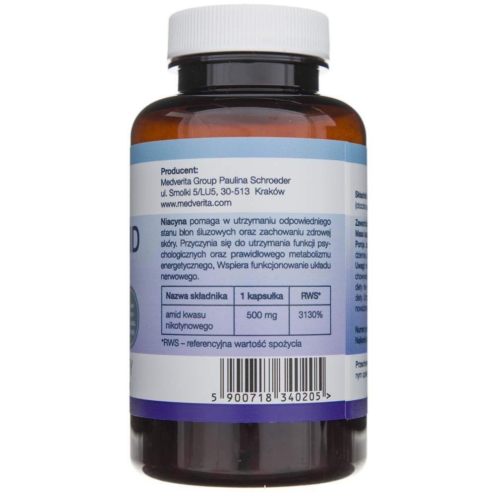 Medverita Niacinamide (Nicotinic Acid) 500 mg 100 Capsules – Medpak Medverita Niacinamide (Nicotinic Acid) 500 mg 100 Capsules – Medpak